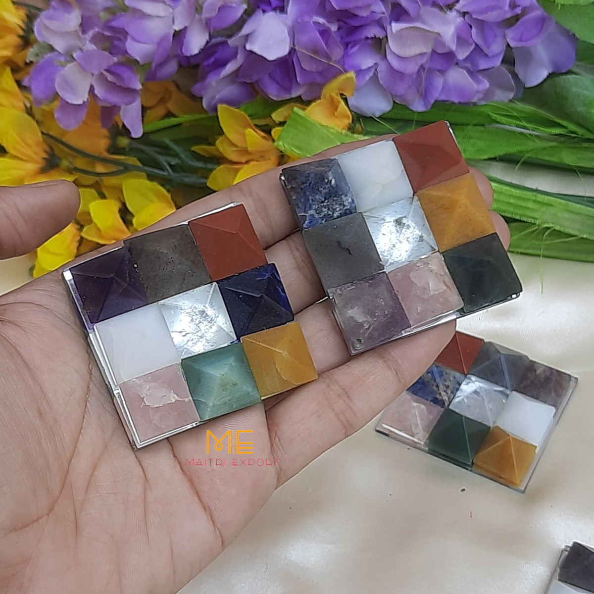 Natural Crystal Stone Navgrah Pyramid on Glass plate – Maitri Export ...