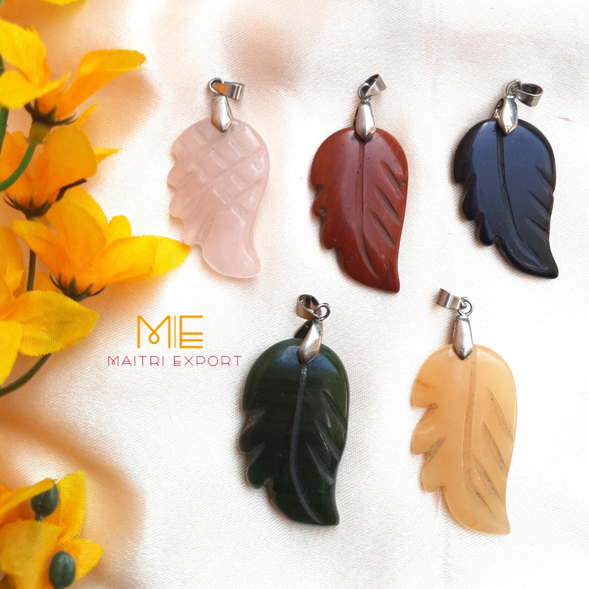 Natural crystal stone leaf shaped pendant – Maitri Export | Crystals Store